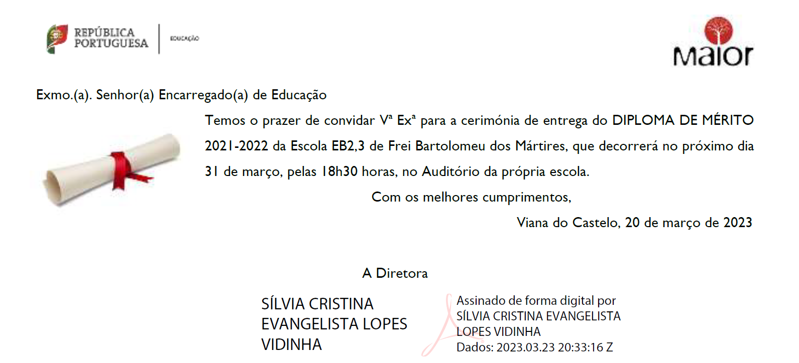 Diploma de Mérito 2021-2022 - EB23 Frei Bartolomeu dos Mártires